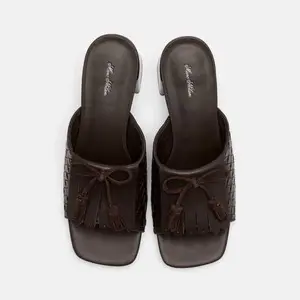 MARC NOLAN Sienna Calf Leather Tassel Block Heel Mules - Espresso