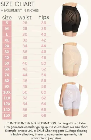 RAGO Firm No Roll Breathable High Waist Thigh Slimmer Shaper - Black