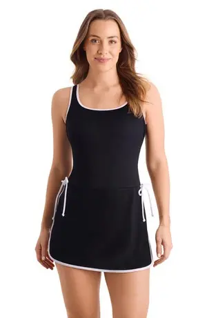 SHAPESOLVER SPORT Chlorine Resistant Squareneck Swimdress - Black