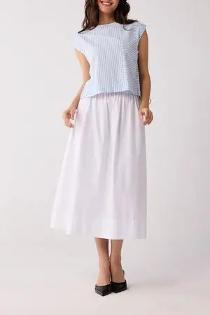 REISTOR Blue Stripe Crew Neck Top With Button Back Detail