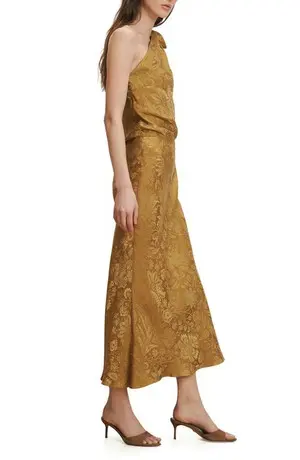 Veronica Beard Grycen Floral Jacquard Satin One-shoulder Gown