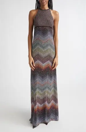 Missoni Greek Zigzag Sequin Lamé Dress Multi Dark