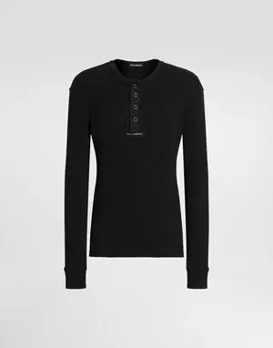 Dolce & Gabbana Ribbed Cotton Serafino T-shirt - Black
