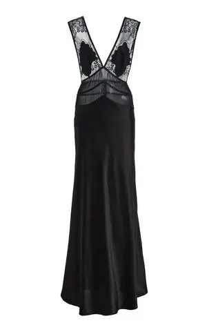SLEEPING WITH JACQUES Pascal Lace-inset Silk Maxi Dress - Black