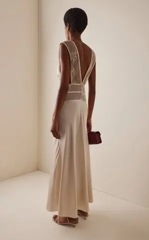 SLEEPING WITH JACQUES Pascal Lace-inset Silk Maxi Dress
