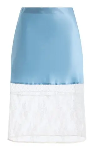SLEEPING WITH JACQUES Francine Stretch Silk-satin Midi Skirt With Lace Trim - Blue