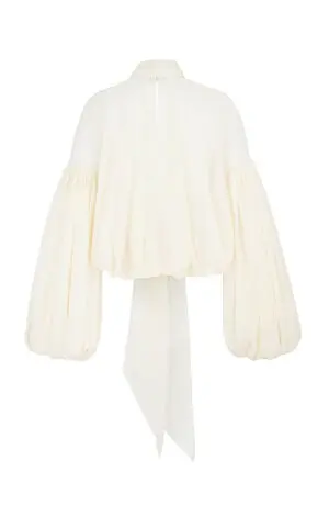 DE LA VALI Solana Crepe Tie-neck Top - White