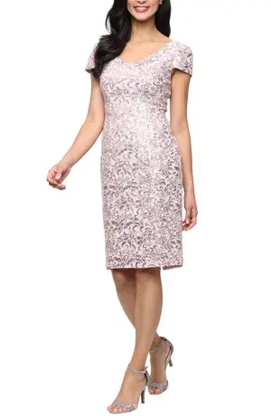 Alex Evenings Corded Lace Sheath Cocktail Dress - Blush