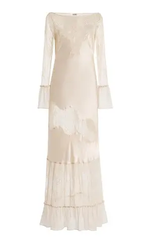 SLEEPING WITH JACQUES Erica Lace-inset Silk Maxi Dress - Neutral