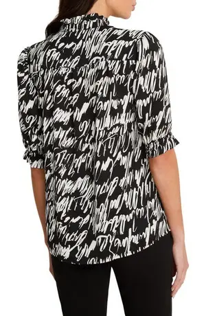 NIC+ZOE Cursive Print Chiffon Top