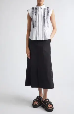 Sacai Belted Wool Suiting & Satin Pencil Skirt