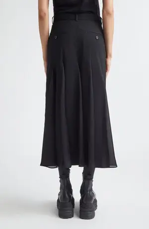Sacai Belted Wool Suiting & Satin Pencil Skirt