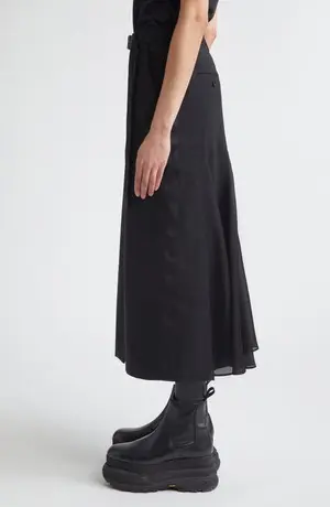 Sacai Belted Wool Suiting & Satin Pencil Skirt
