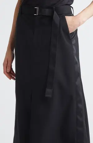 Sacai Belted Wool Suiting & Satin Pencil Skirt