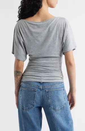 BDG URBAN OUTFITTERS Ruched Boat Neck Top - Grey