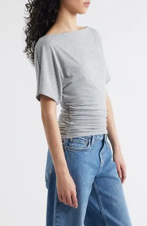 BDG URBAN OUTFITTERS Ruched Boat Neck Top - Grey