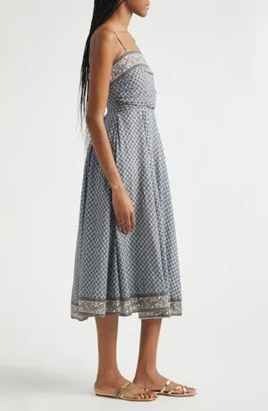Veronica Beard Lana Ruched Medallion & Paisley Print Midi Dress