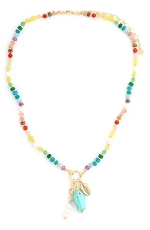 PANACEA Beaded Fish Pendant Necklace Rainbow Multi