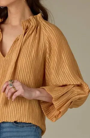 Wit & Wisdom Pleated Tie Neck Top
