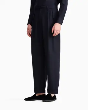 Giorgio Armani Pure Virgin Wool Double-pleat Trousers - Blue