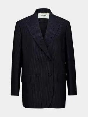Fendi Pinstriped Wool Double-breasted Blazer - Blue
