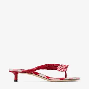 JIMMY CHOO Liss 35 Gingham Cotton Mule Sandals - Ruby Red Mix