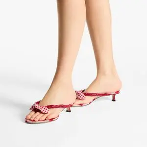 JIMMY CHOO Liss 35 Gingham Cotton Mule Sandals - Ruby Red Mix