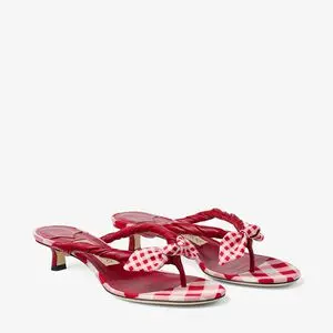 JIMMY CHOO Liss 35 Gingham Cotton Mule Sandals - Ruby Red Mix