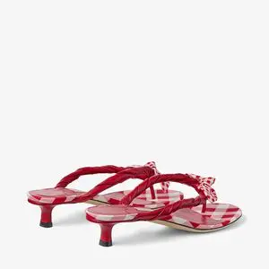 JIMMY CHOO Liss 35 Gingham Cotton Mule Sandals - Ruby Red Mix