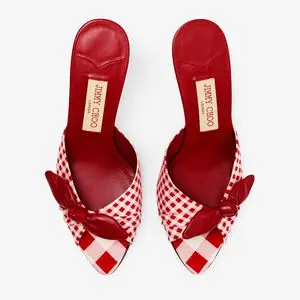 JIMMY CHOO Livi Wedge Mules With Gingham Bow - Ruby Red Mix