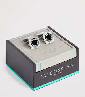 Tateossian Rhodium-plated Graffiato Rounded Square Cufflinks - Black