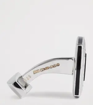 Tateossian Rhodium-plated Graffiato Rounded Square Cufflinks - Black