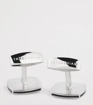 Tateossian Rhodium-plated Graffiato Rounded Square Cufflinks - Black