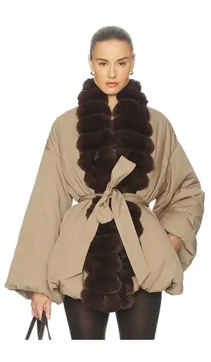 HELSA Bubble Puffer With Faux Fur - Tan