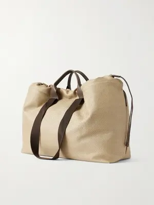 Brunello Cucinelli Woven Raffia And Leather Weekend Bag