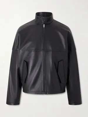 Bottega Veneta Intrecciato-trimmed Leather Blouson Jacket - Black