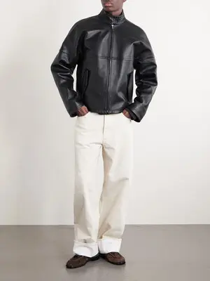 Bottega Veneta Intrecciato-trimmed Leather Blouson Jacket - Black