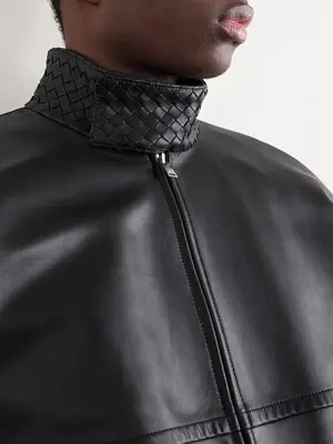 Bottega Veneta Intrecciato-trimmed Leather Blouson Jacket - Black