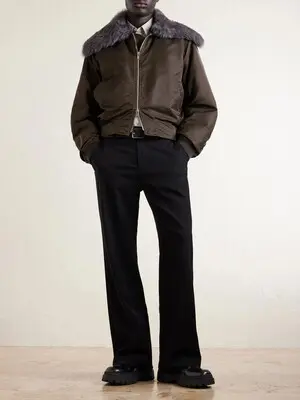 Bottega Veneta Padded Plush-trimmed Satin Bomber Jacket - Brown