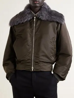 Bottega Veneta Padded Plush-trimmed Satin Bomber Jacket - Brown