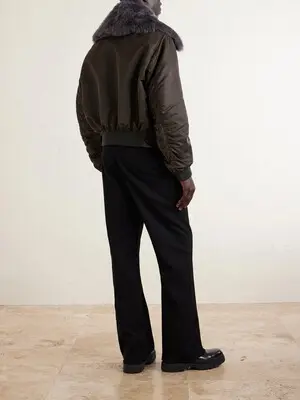 Bottega Veneta Padded Plush-trimmed Satin Bomber Jacket - Brown