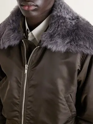 Bottega Veneta Padded Plush-trimmed Satin Bomber Jacket - Brown