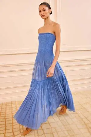 Ulla Johnson Nora Strapless Smocked Dress - Celeste