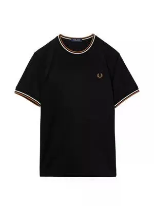 Fred Perry Logo-embroidered Striped-cuff T-shirt - Black