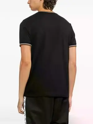 Fred Perry Logo-embroidered Striped-cuff T-shirt - Black