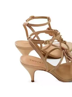 TWINSET Leather Sandals With Floral Appliqu