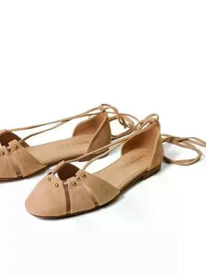 TWINSET Cut-out Ballet Flats With Stud Embellishment - Neutrals