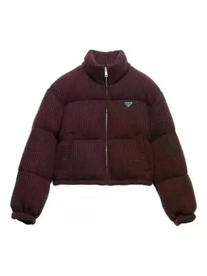 Prada Ribbed Padded Down Jacket - Red