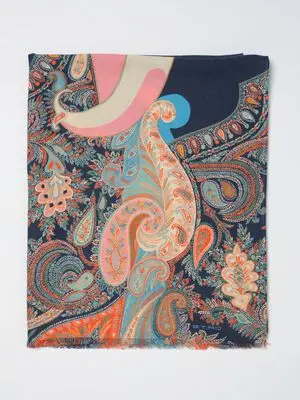 Etro Cotton Blend Scarf With Paisley Motif - Blue