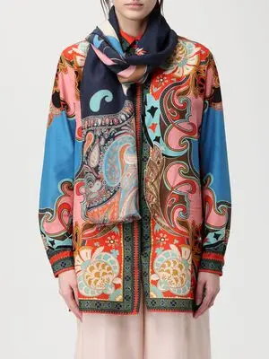 Etro Cotton Blend Scarf With Paisley Motif - Blue